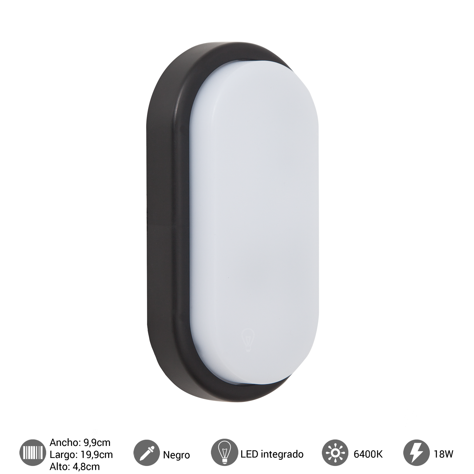 Aplique Surf LED 18W oval negro - Roferluz